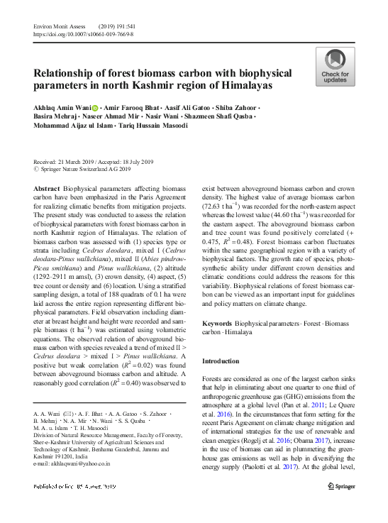 (PDF) Relationship of forest biomass carbon with biophysical parameters ...