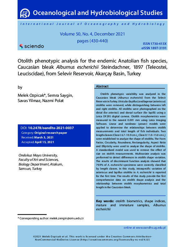 (PDF) Otolith phenotypic analysis for the endemic Anatolian fish ...