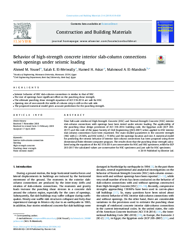 (PDF) Behavior of high-strength concrete interior slab-column ...