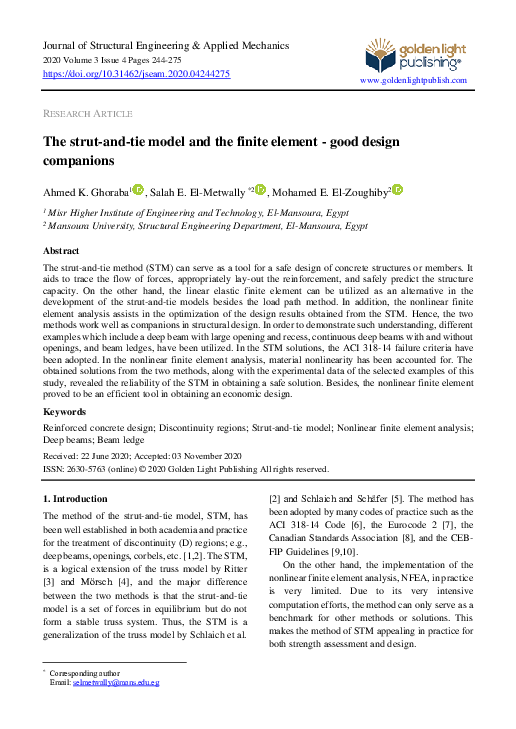 (PDF) The strut-and-tie model and the finite element - good design ...