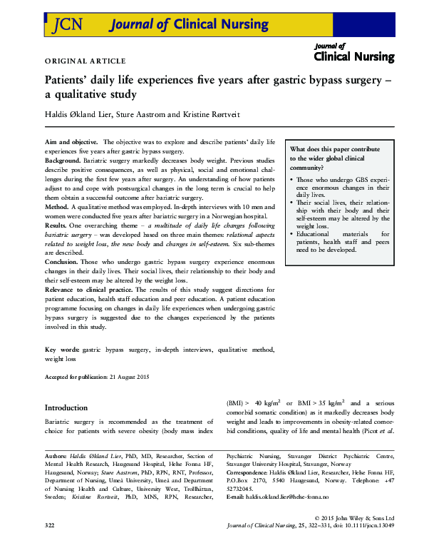 (PDF) Patients’ daily life experiences five years after gastric bypass ...