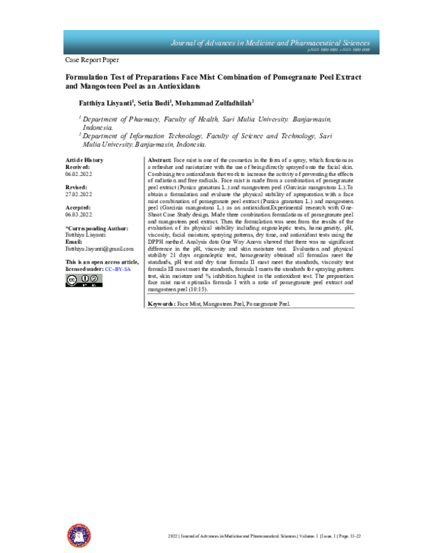 (PDF) Formulation Test of Preparations Face Mist Combination of ...