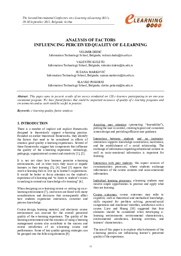 (PDF) Factors Affecting E-Learning Quality