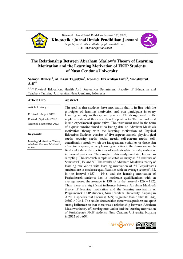 (PDF) The Relationship Between Abraham Maslow's Theory of Learning Motivation and the Learning ...