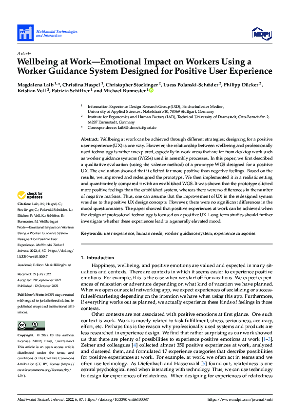 (PDF) Wellbeing at Work—Emotional Impact on Workers Using a Worker ...