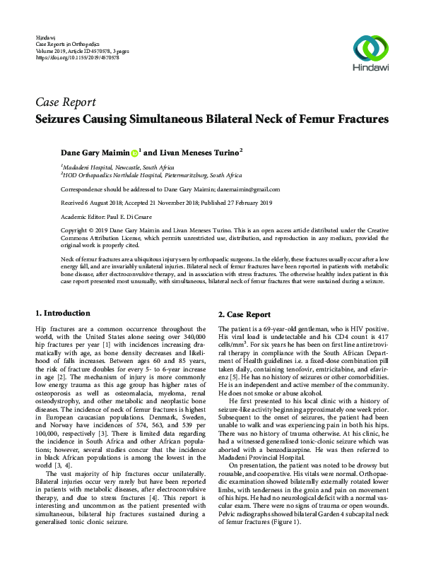 (PDF) Seizures Causing Simultaneous Bilateral Neck of Femur Fractures