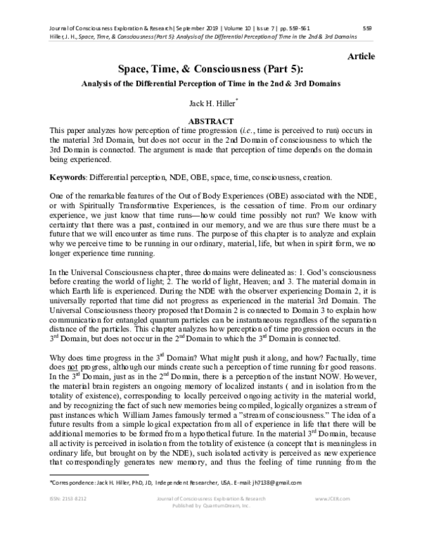 (PDF) Space, Time, & Consciousness (Part 5): Analysis of the ...