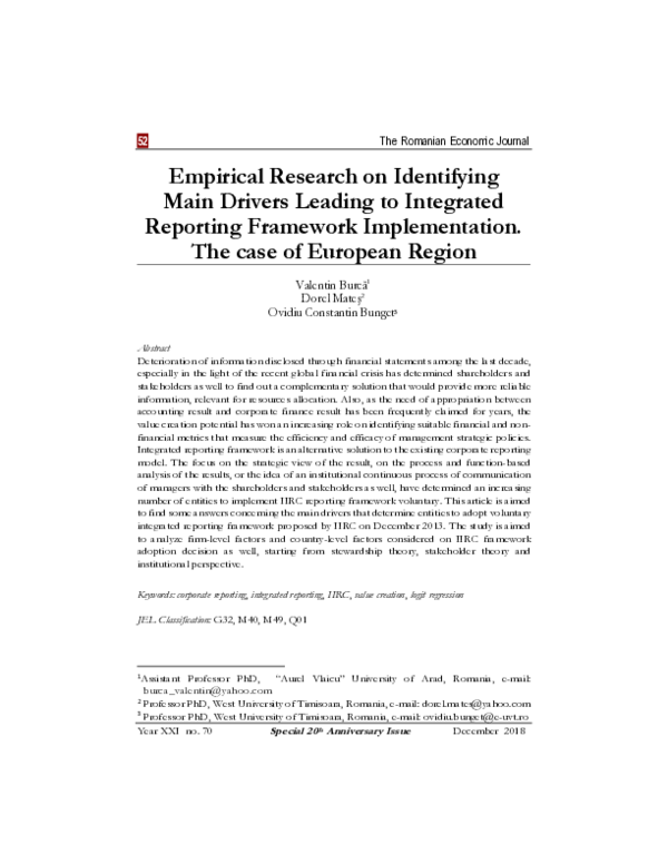 (PDF) Empirical Research on Identifying Main Drivers Leading to Integrated Reporting Framework ...