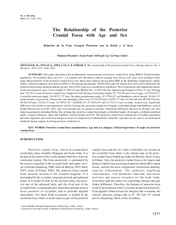 Pdf Posterior Cranial Fossa Age And Sex Analysis