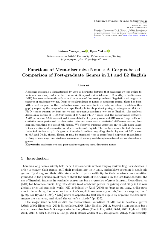 (PDF) Functions of Meta-discursive Nouns: A Corpus-based Comparison of ...