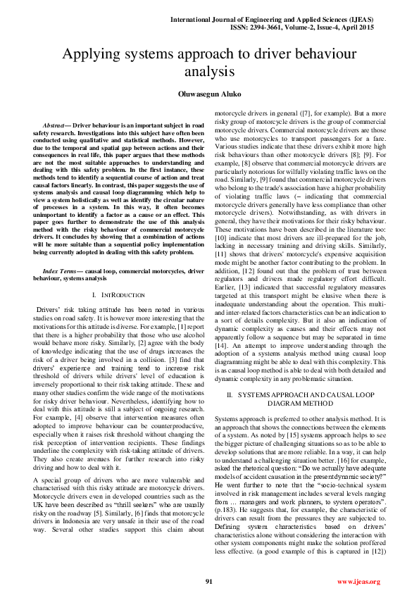 (PDF) Applying systems approach to driver behaviour analysis