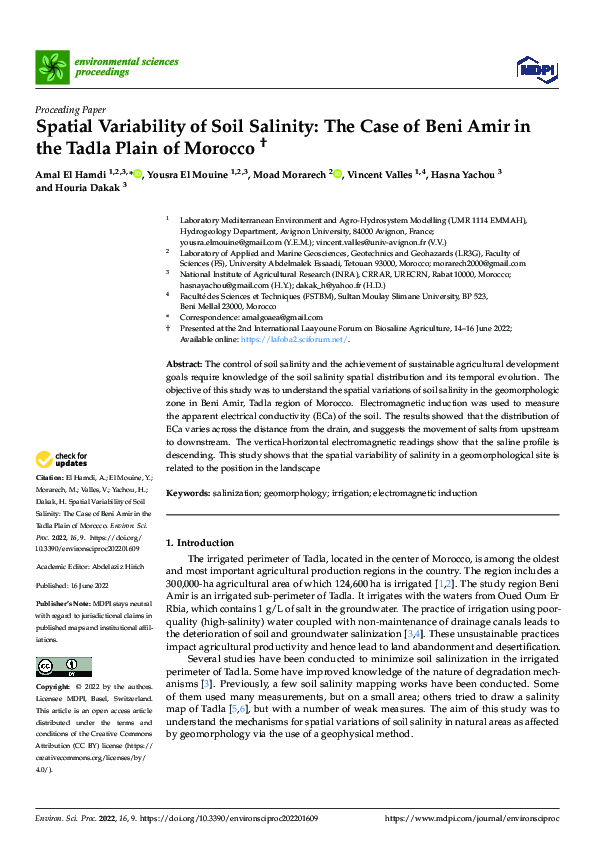 (PDF) Spatial Variability of Soil Salinity: The Case of Beni Amir in the Tadla Plain of Morocco