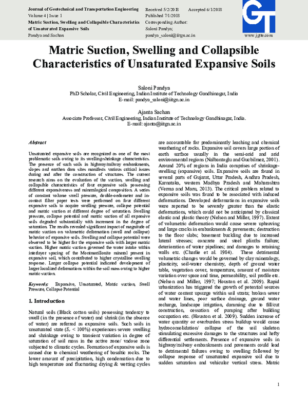 (PDF) Matric suction, swelling and collapsible characteristics of ...