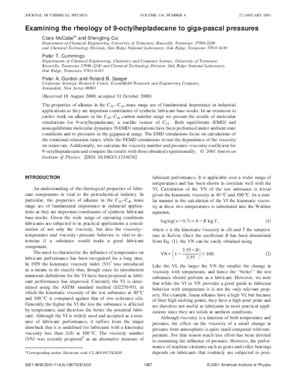 (PDF) Examining the rheology of 9-octylheptadecane to giga-pascal ...