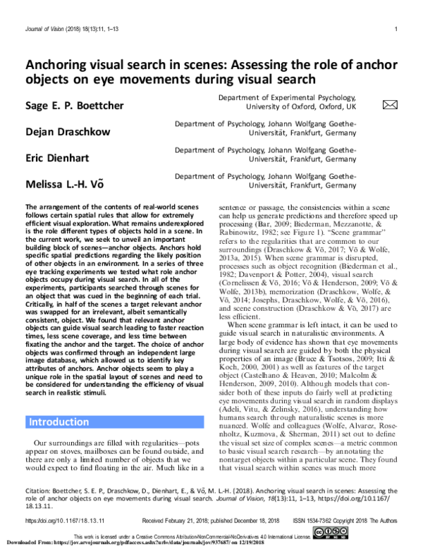 (PDF) Anchoring visual search in scenes: Assessing the role of anchor objects on eye movements ...