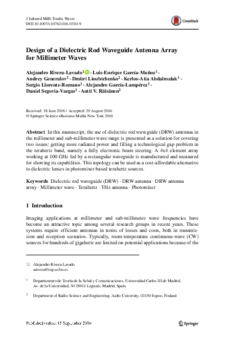 (PDF) Design of a Dielectric Rod Waveguide Antenna Array for Millimeter Waves