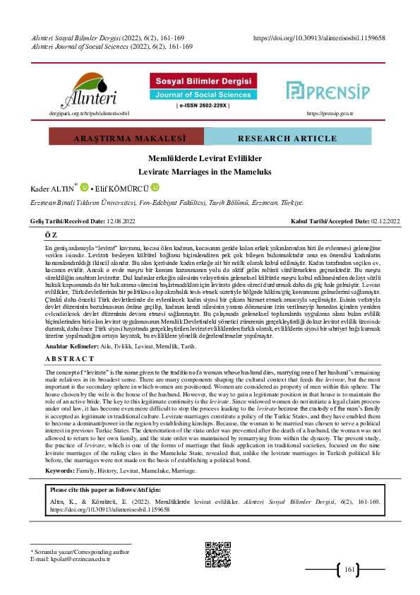 (PDF) Memlüklerde Levirat Evlilikler Levirate Marriages in the Mameluks