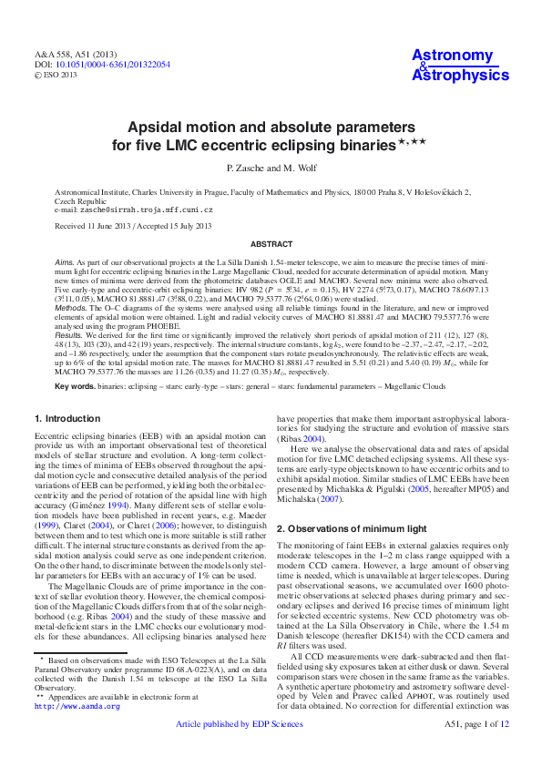 (PDF) Apsidal motion and absolute parameters for five LMC eccentric ...