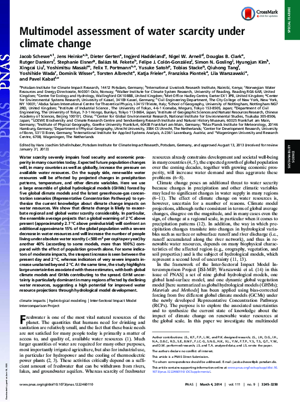 (PDF) Multimodel assessment of water scarcity under climate change
