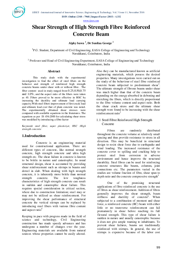 (PDF) Shear Strength of High Strength Fibre Reinforced Concrete Beam