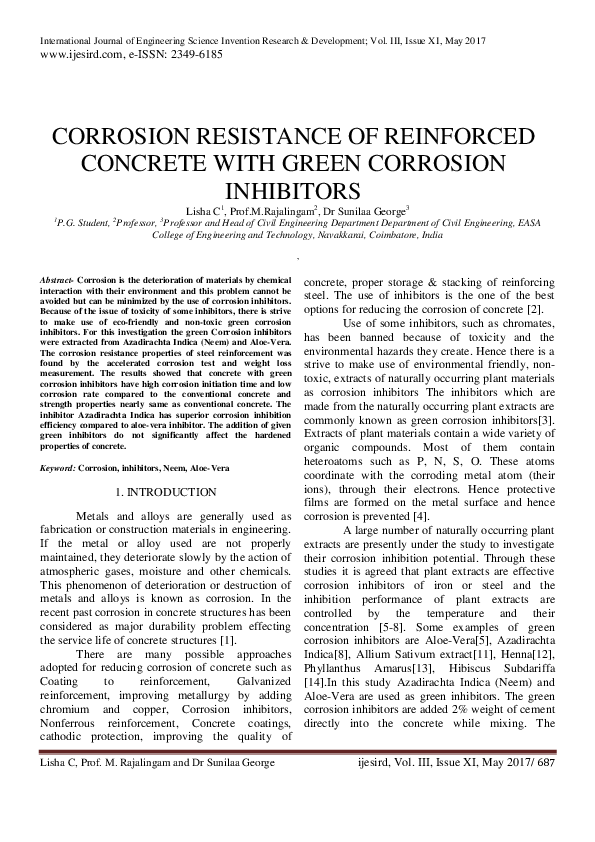 (PDF) Corrosion Resistance of Reinforced Concrete with Green Corrosion Inhibitors