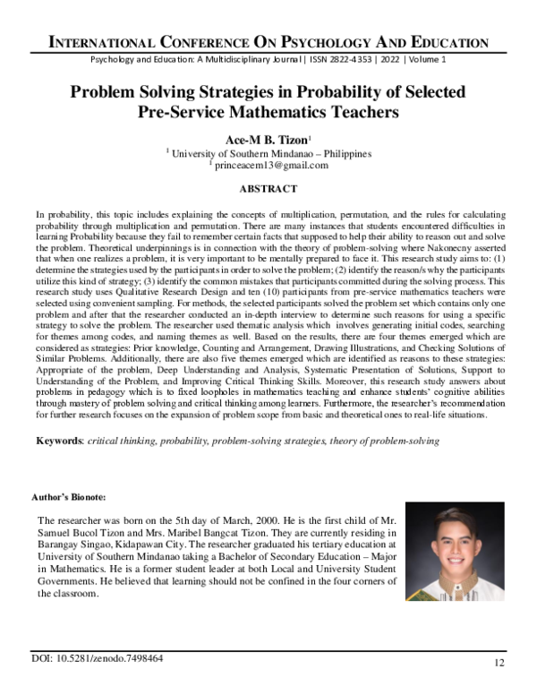 (PDF) Problem Solving Strategies in Probability of Selected Pre-Service Mathematics Teachers