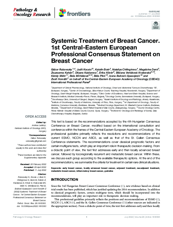 (PDF) Systemic Treatment of Breast Cancer. 1st Central-Eastern European ...