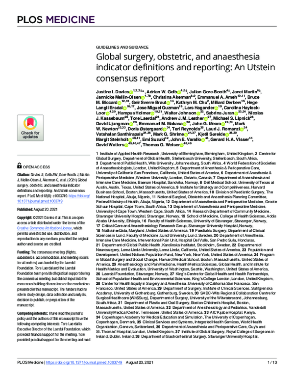 (PDF) Global surgery, obstetric, and anaesthesia indicator definitions ...