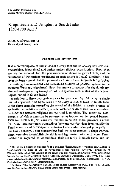 (PDF) Kings, Sects and Temples in South India, 1350-1700 A.D