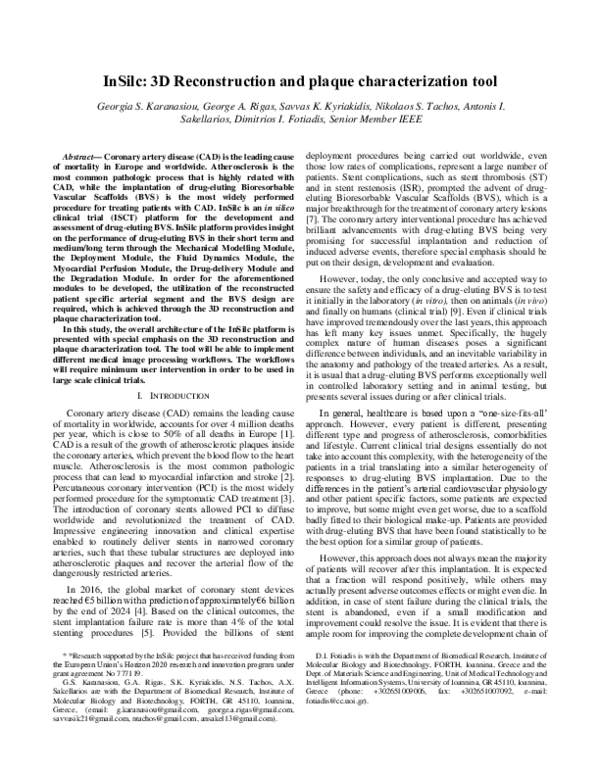 (PDF) InSilc: 3D Reconstruction and plaque characterization tool