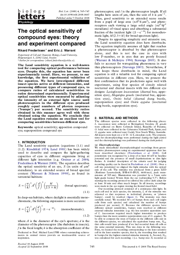 (PDF) The optical sensitivity of compound eyes: theory and experiment ...