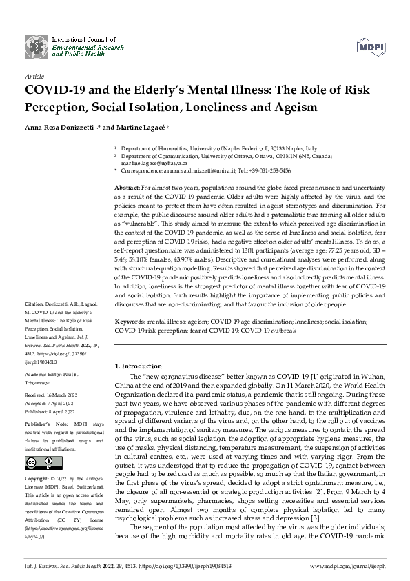 (PDF) COVID-19 and the Elderly’s Mental Illness: The Role of Risk ...