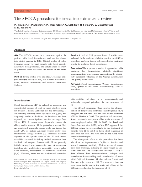(PDF) The SECCA procedure for faecal incontinence: a review