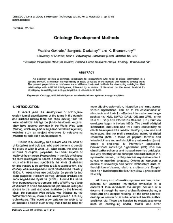 (PDF) Ontology Development Methods | Sangeeta Deokattey - Academia.edu