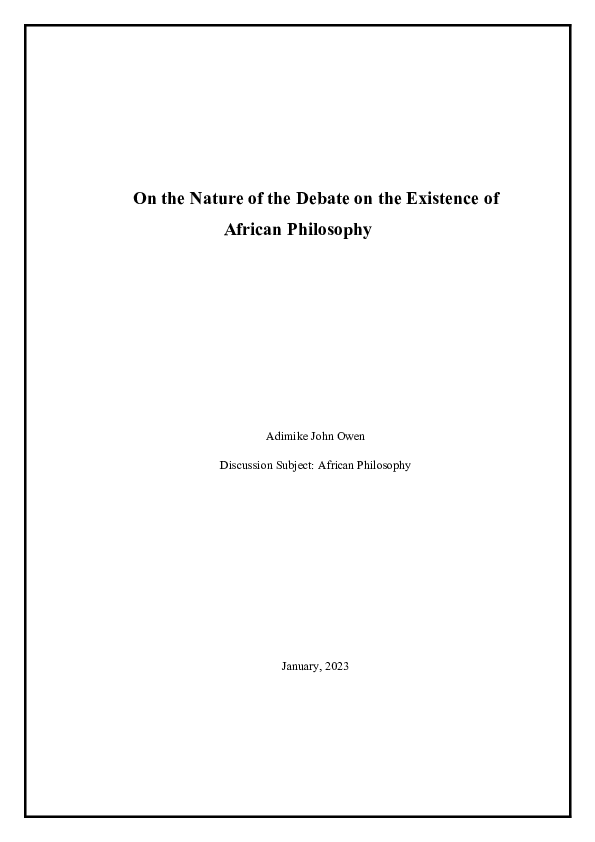 (DOC) On the Nature of the Debate on the Existence of African Philosophy