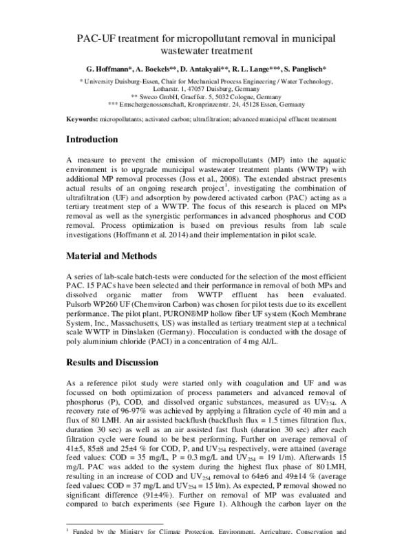(PDF) PAC-UF treatment for micropollutant removal in municipal wastewater treatment