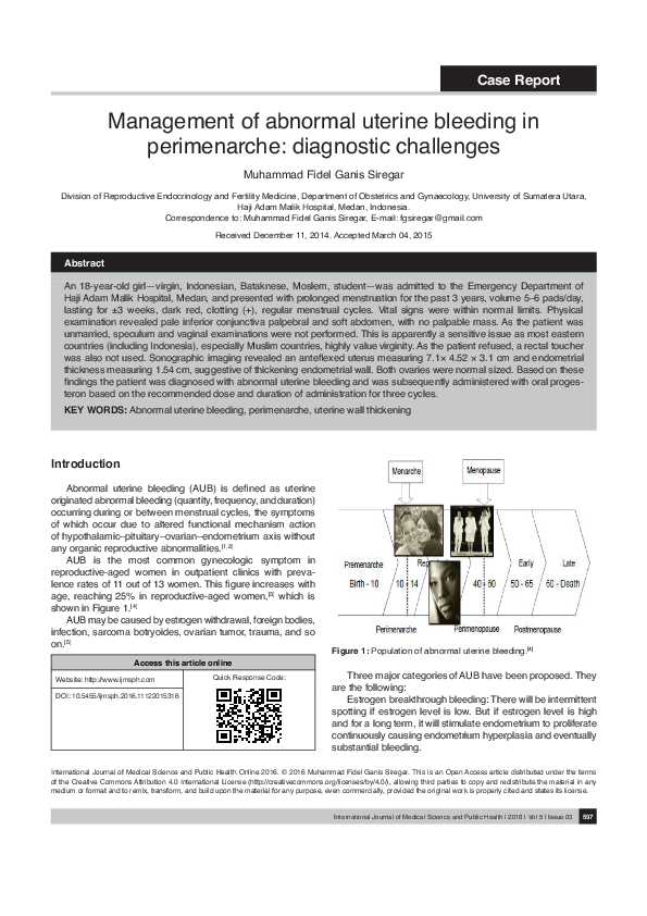 (PDF) Management of abnormal uterine bleeding in perimenarche ...