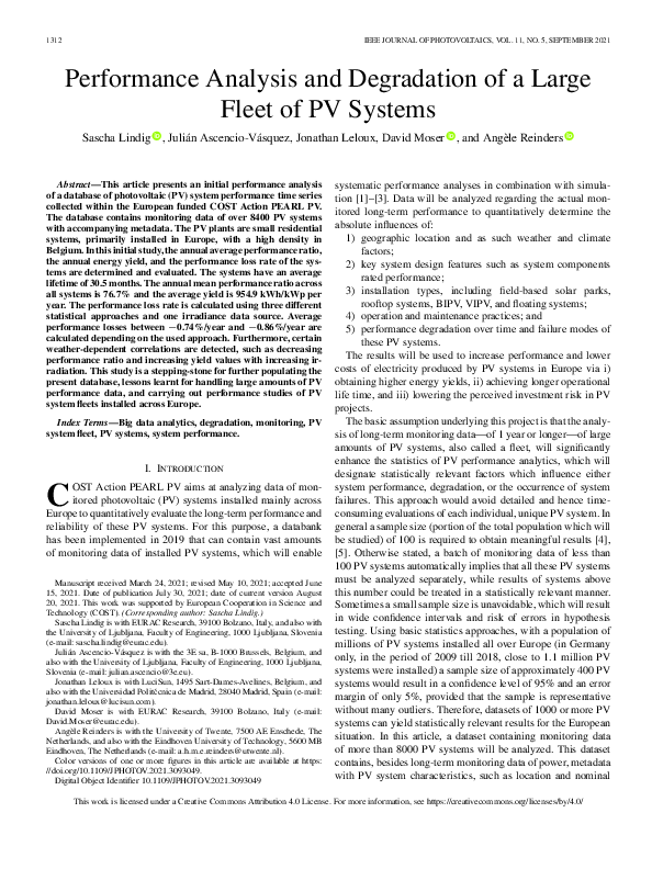 (PDF) Performance Analysis and Degradation of a Large Fleet of PV Systems