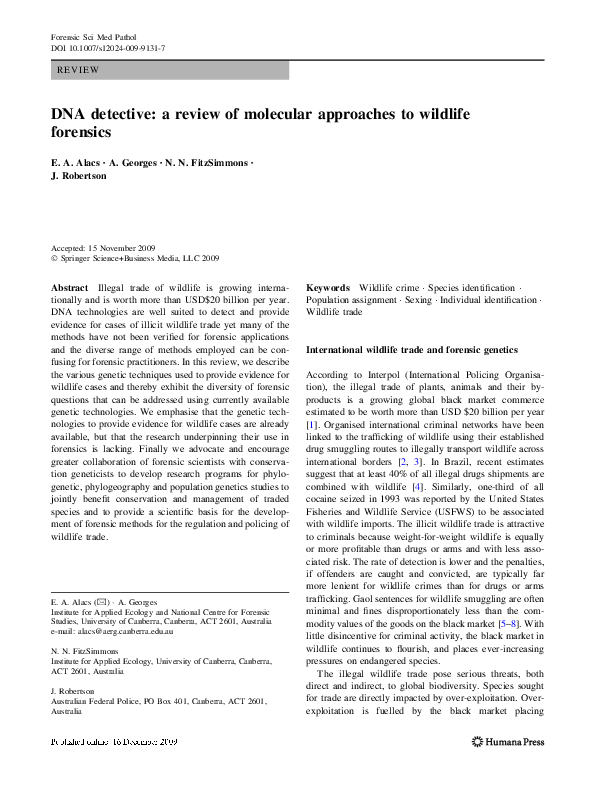(PDF) DNA detective: a review of molecular approaches to wildlife forensics