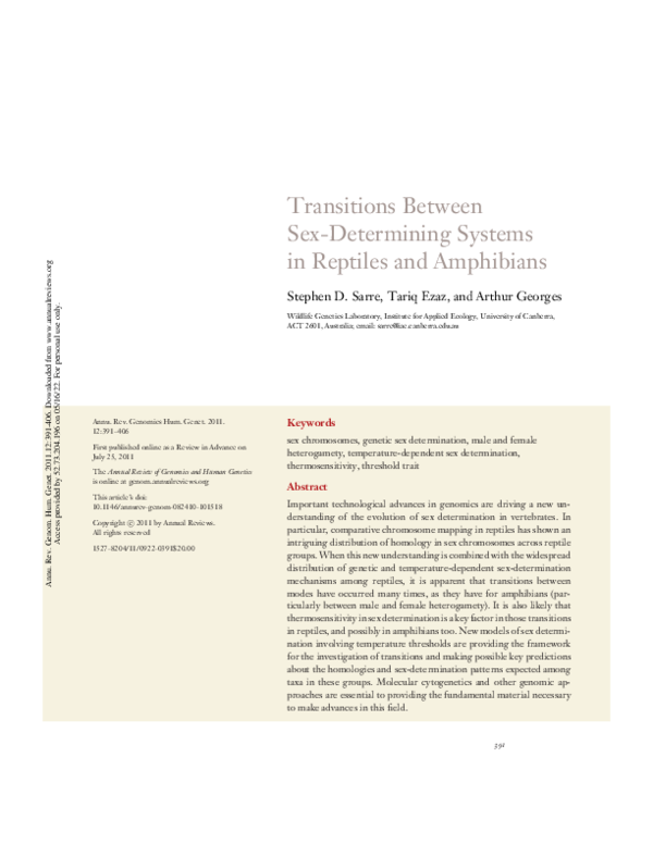 Pdf Transitions Between Sex Determining Systems In Reptiles And
