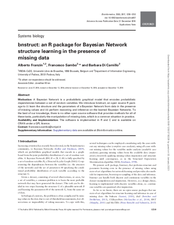 (PDF) bnstruct: R Package for Bayesian Networks
