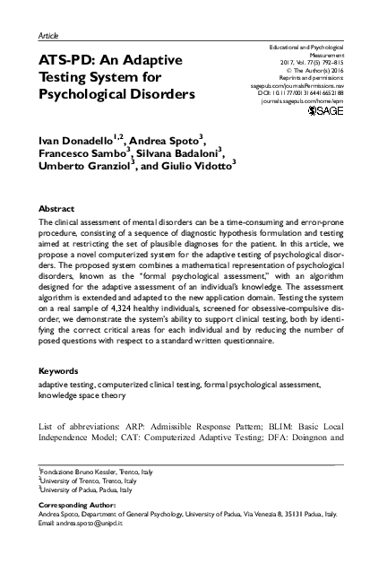 (PDF) ATS-PD: An Adaptive Testing System for Psychological Disorders