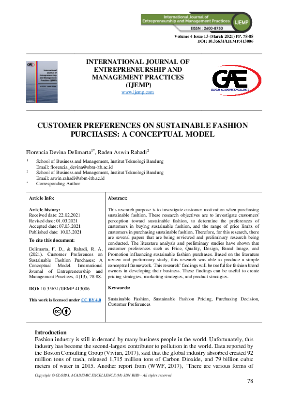 (PDF) Customer Preferences on Sustainable Fashion Purchases: A ...
