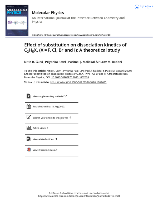 (PDF) Effect of substitution on dissociation kinetics of C2H5X, (X = F ...