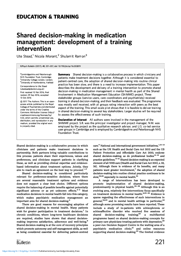 (PDF) Shared decision-making in medication management: Development of a ...