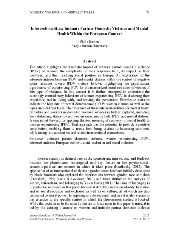 (PDF) Intersectionalities: Intimate Partner Domestic Violence and Mental Health Within the ...