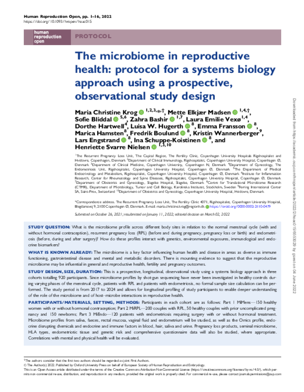 (PDF) The microbiome in reproductive health: protocol for a systems ...