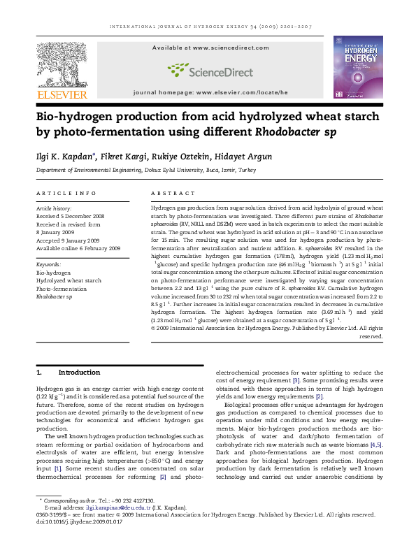 (PDF) Bio-hydrogen production from acid hydrolyzed waste ground wheat by dark fermentation
