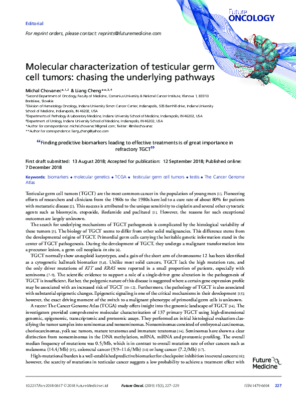 (PDF) Molecular characterization of testicular germ cell tumors ...