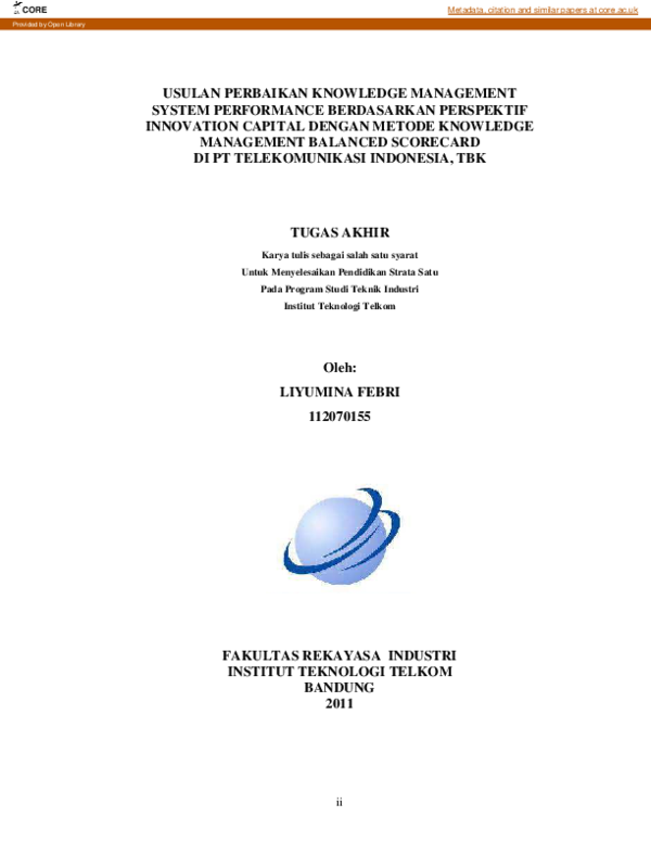 (PDF) Usulan Perbaikan Knowledge Management System Performance Berdasarkan Perspektif Innovation ...